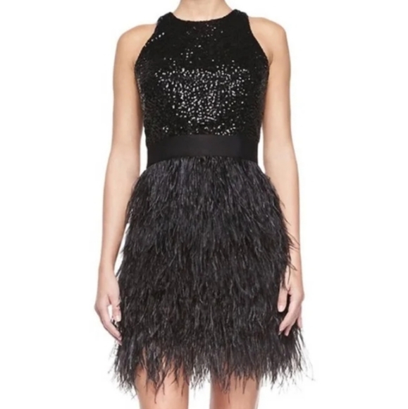 Milly | Dresses | Milly Sequin Black Ostrich Feather Dress Cy | Poshmark